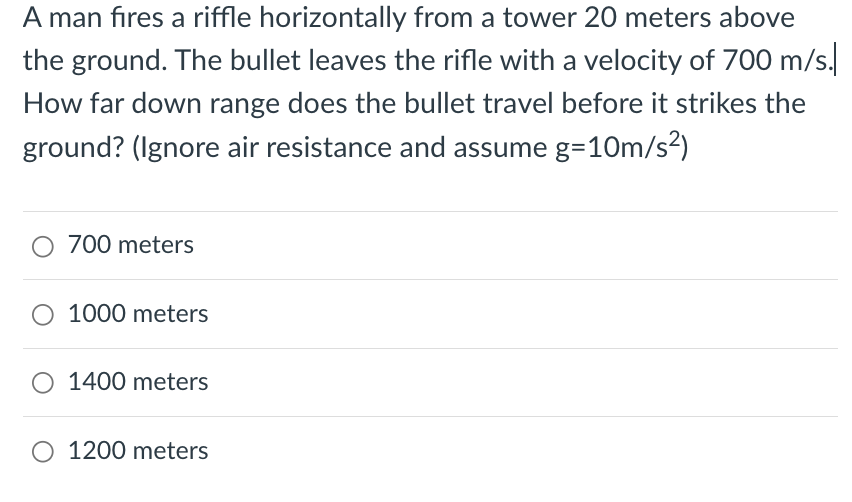 Solved A man fires a riffle horizontally from a tower 20 | Chegg.com