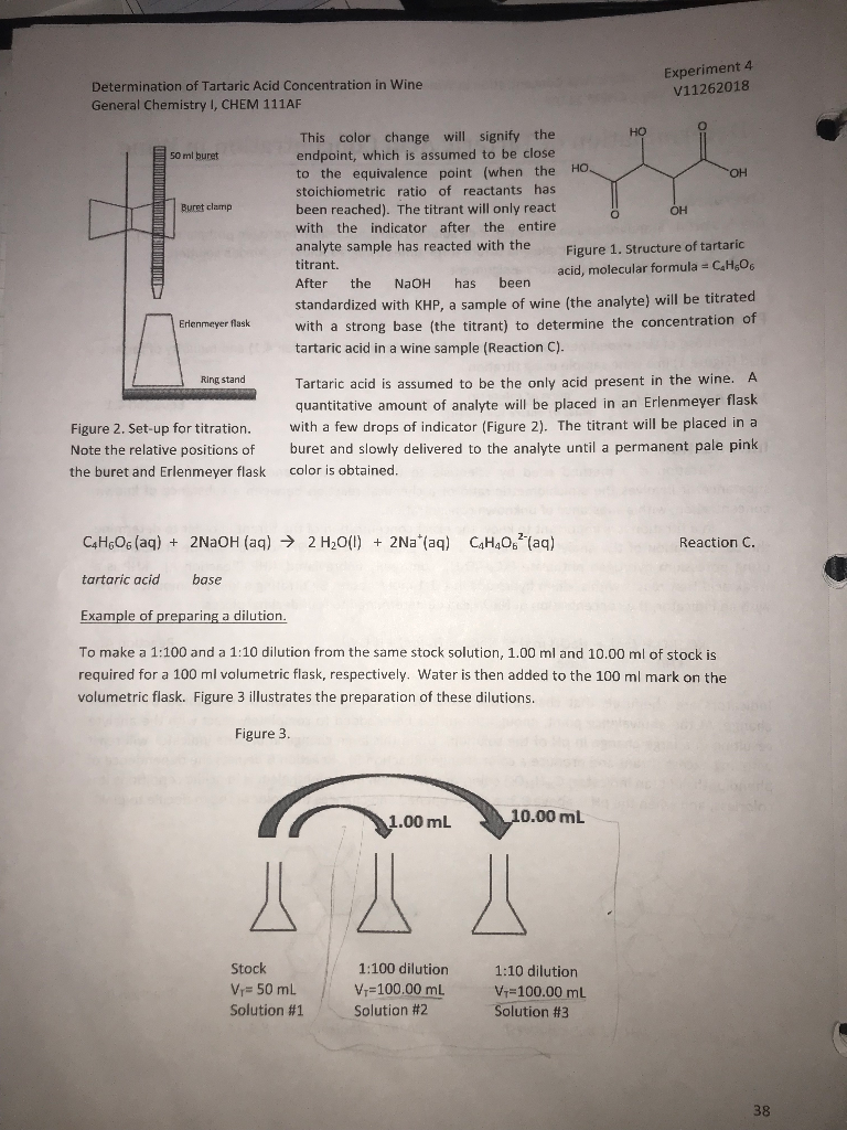 Solved Determination Of Tartaric Acid Concentration In Wine