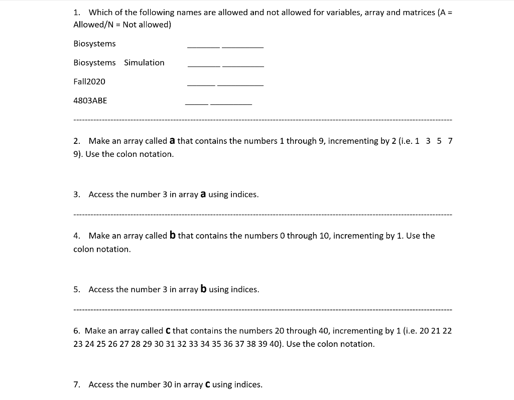 Solved 1 Which Of The Following Names Are Allowed And Not