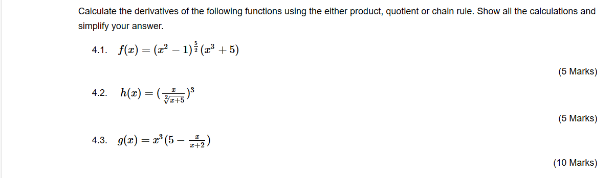 Solved Calculate the derivatives of the following functions | Chegg.com