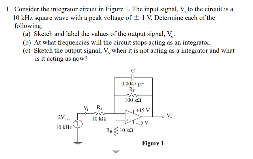 Solved 1. Consider the integrator circuit in Figure 1. The | Chegg.com