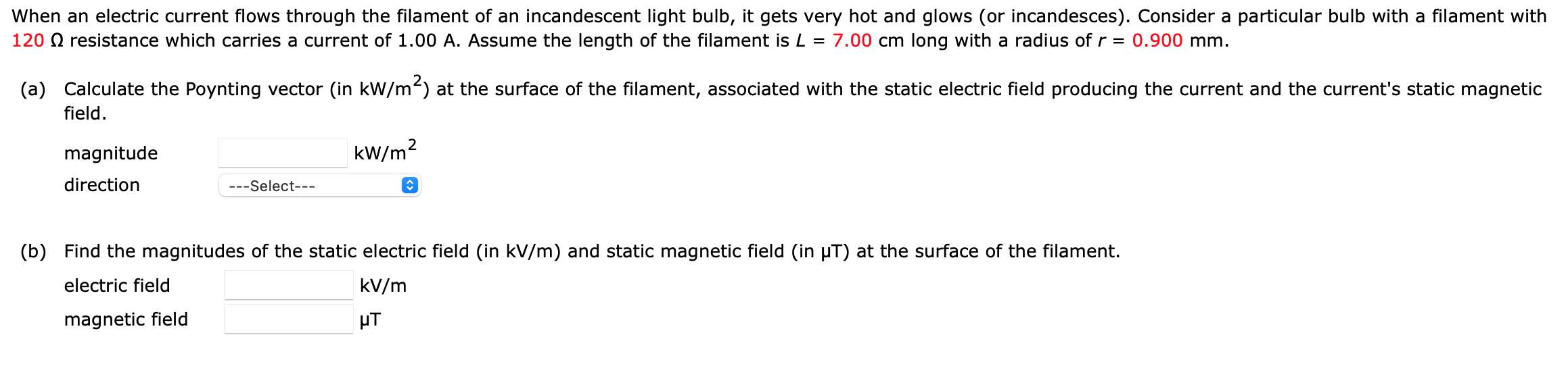 Solved When an electric current flows through the filament | Chegg.com