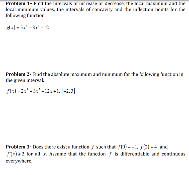 Solved Problem 1- Find the intervals of increase or | Chegg.com