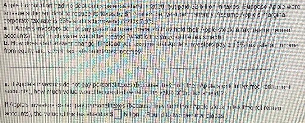 Solved Apple Corporation had no debt on its balance sheet in | Chegg.com