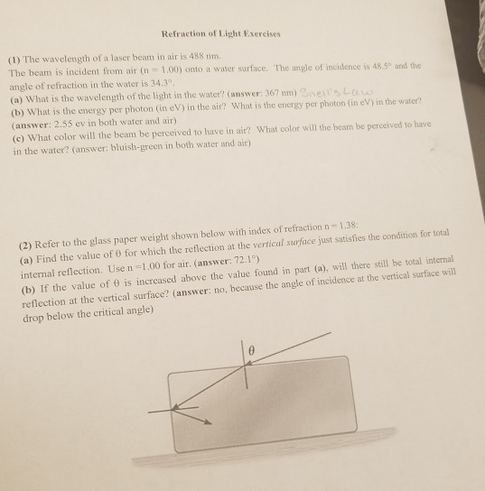 Solved Refraction of Light Exercises (1) The wavelength of a | Chegg.com