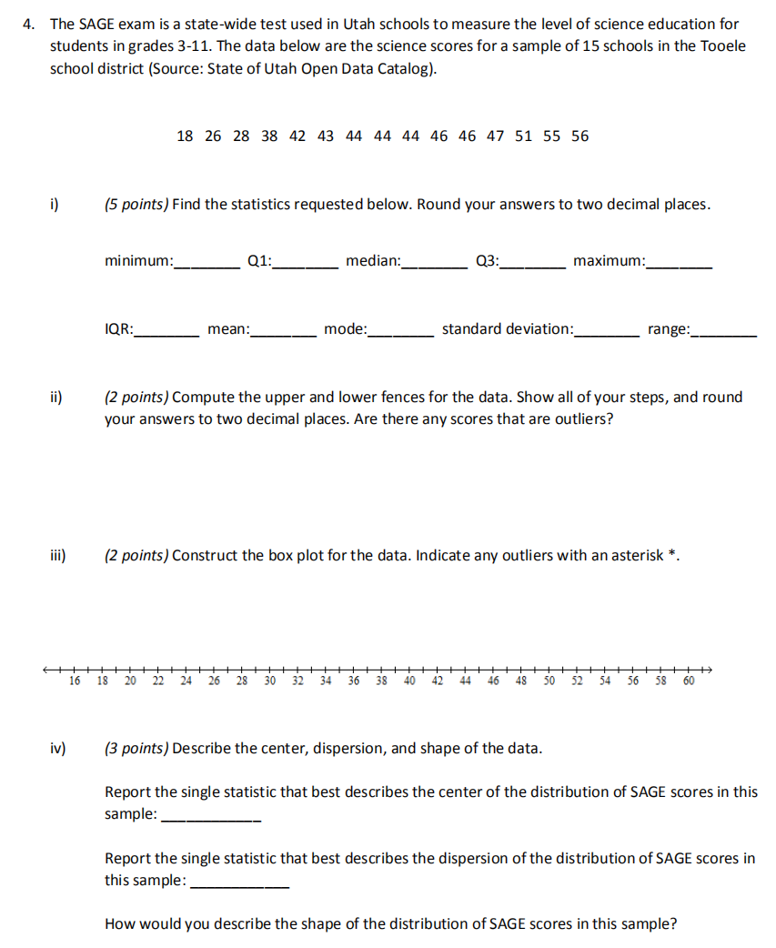 Solved 4. The SAGE exam is a state-wide test used in Utah | Chegg.com