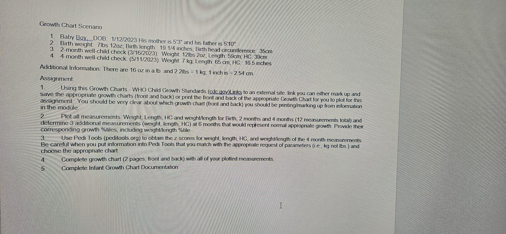 Solved Growth Chart ScenarioBaby Boy, DOB: 1/12/2023His | Chegg.com