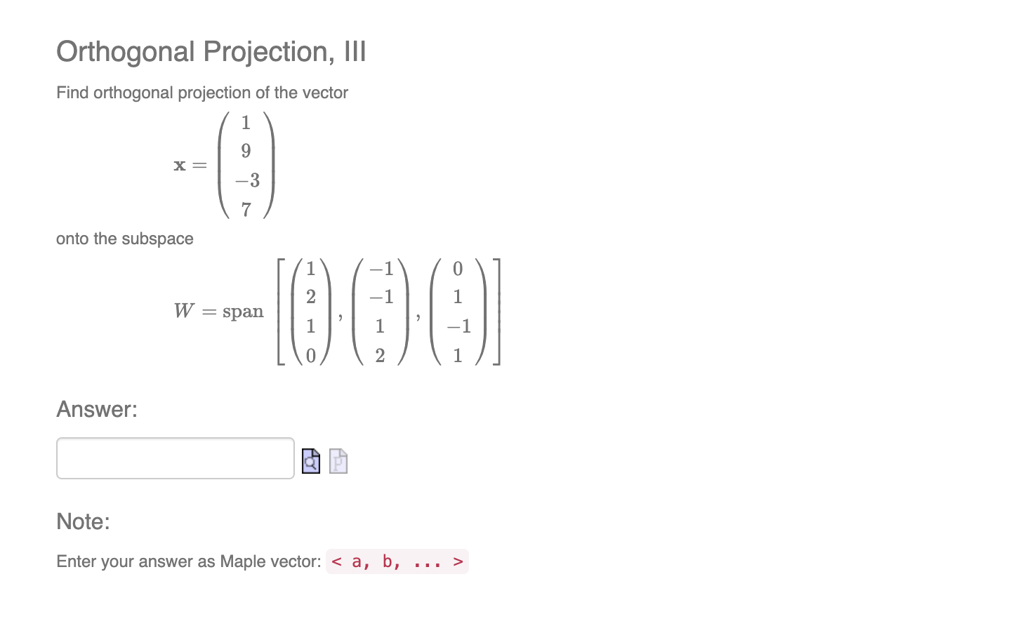 Solved Orthogonal Projection, III Find orthogonal projection | Chegg.com