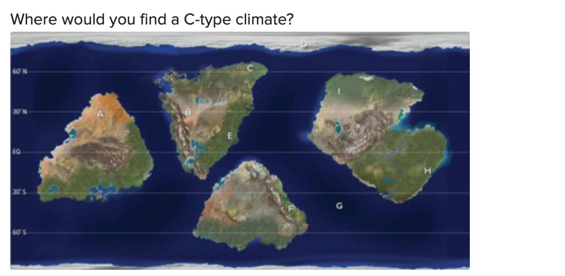 Solved Where would you find a C-type climate? a 60 20N EQ | Chegg.com