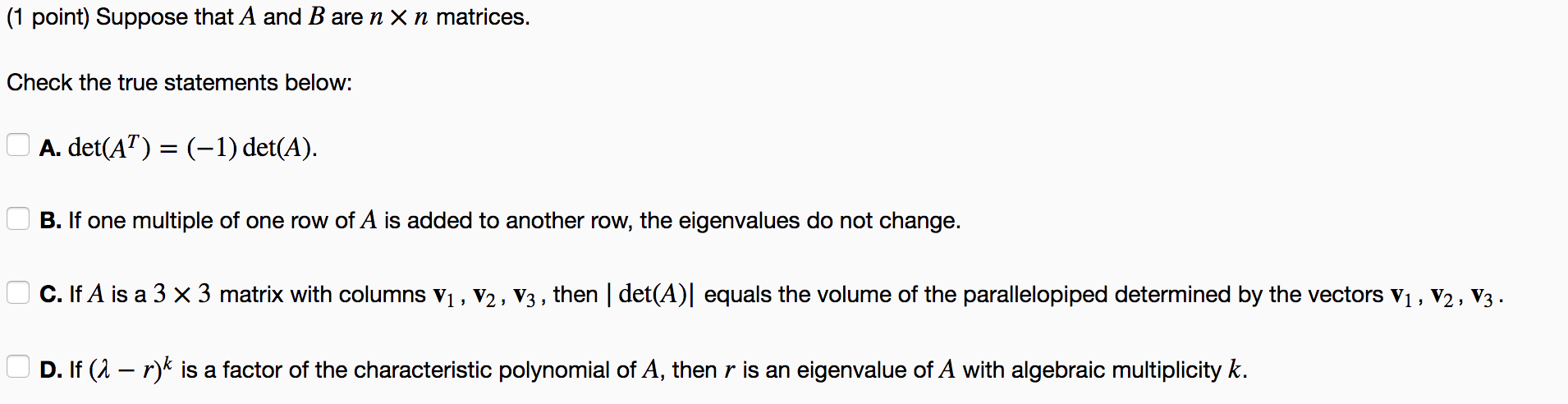 Solved 1 Point Suppose That A And B Are Nxn Matrices 