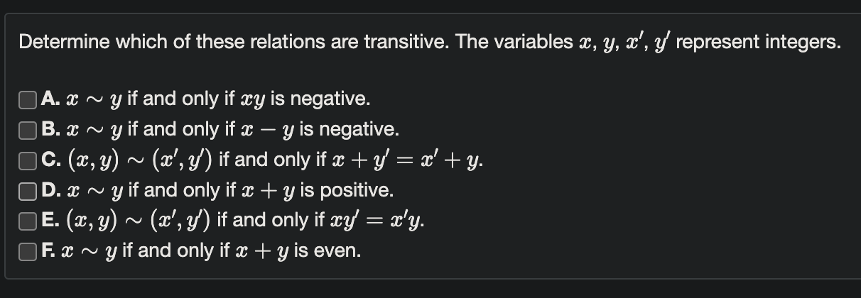 Solved Determine which of these relations are transitive. | Chegg.com