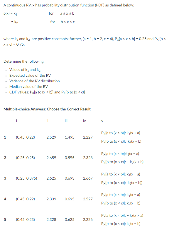 Solved A continuous RV, x has probability distribution | Chegg.com