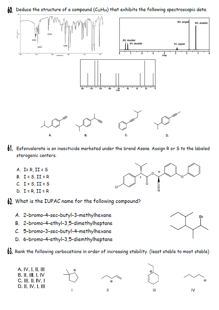 Solved 60. Deduce the structure of a compound (C12H22) that | Chegg.com