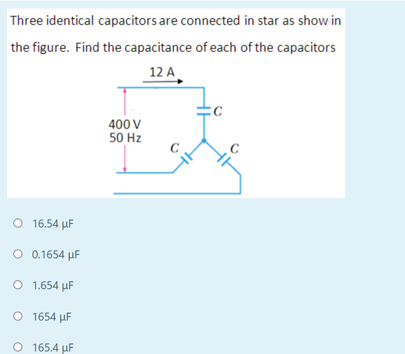 Solved Three identical capacitors are connected in star as | Chegg.com