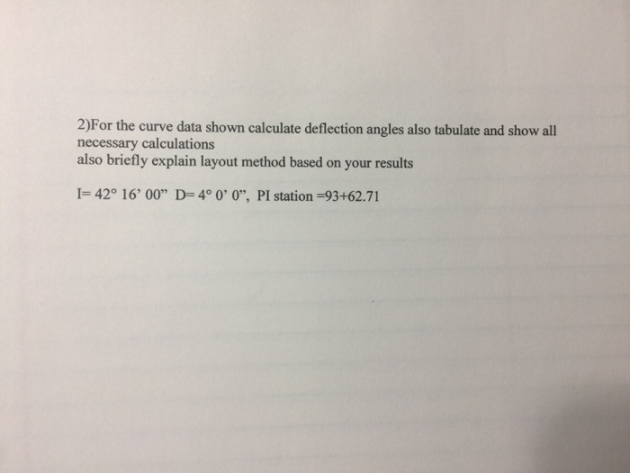 Solved For the curve data shown calculate deflection angles | Chegg.com