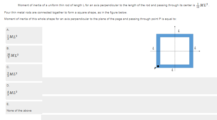 Solved Moment of inertia of a uniform thin rod of length L | Chegg.com