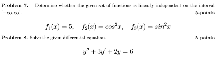 Solved Problem 7. (-0,00). Determine whether the given set | Chegg.com