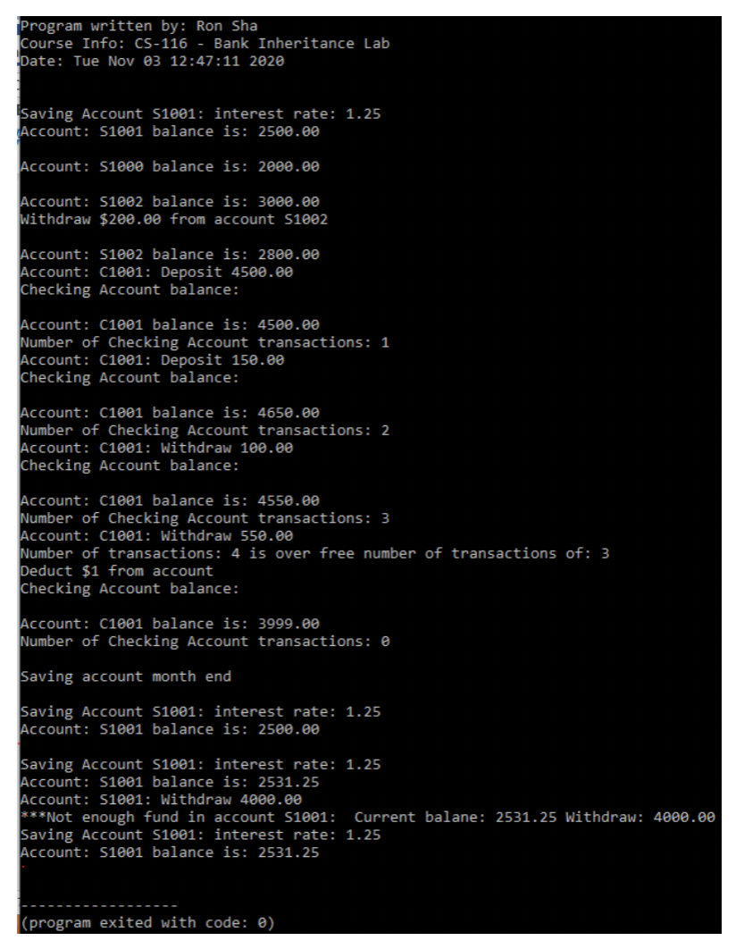 Solved Lab 7 - Bank Inheritance - CS-116 1. o O o o o Define | Chegg.com
