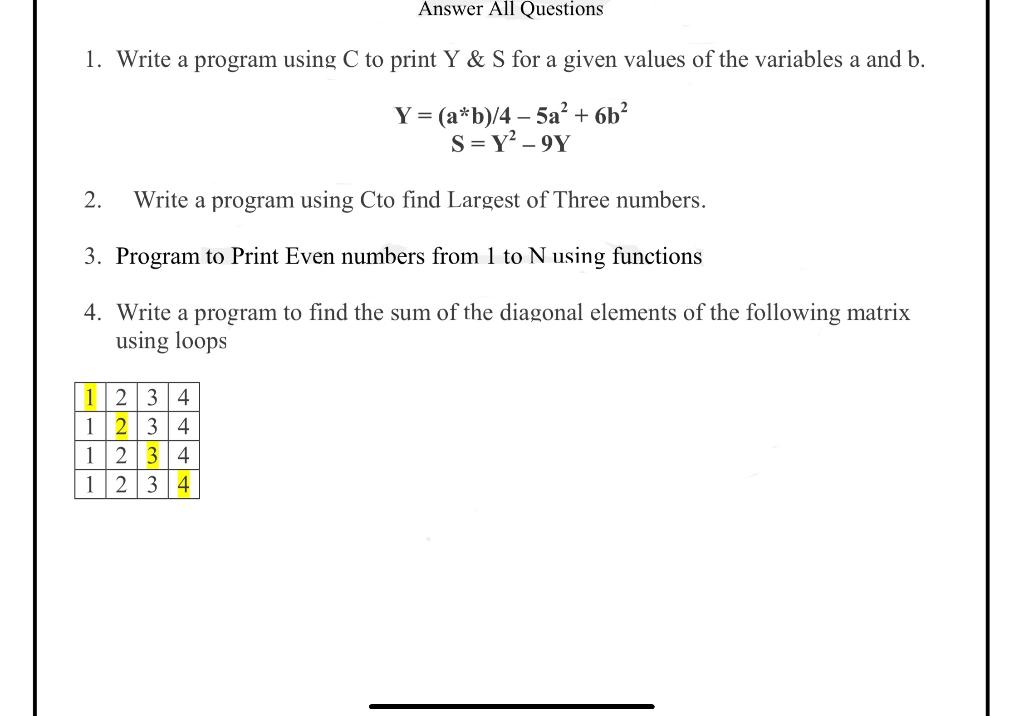 Solved Answer All Questions 1 Write A Program Using C To 
