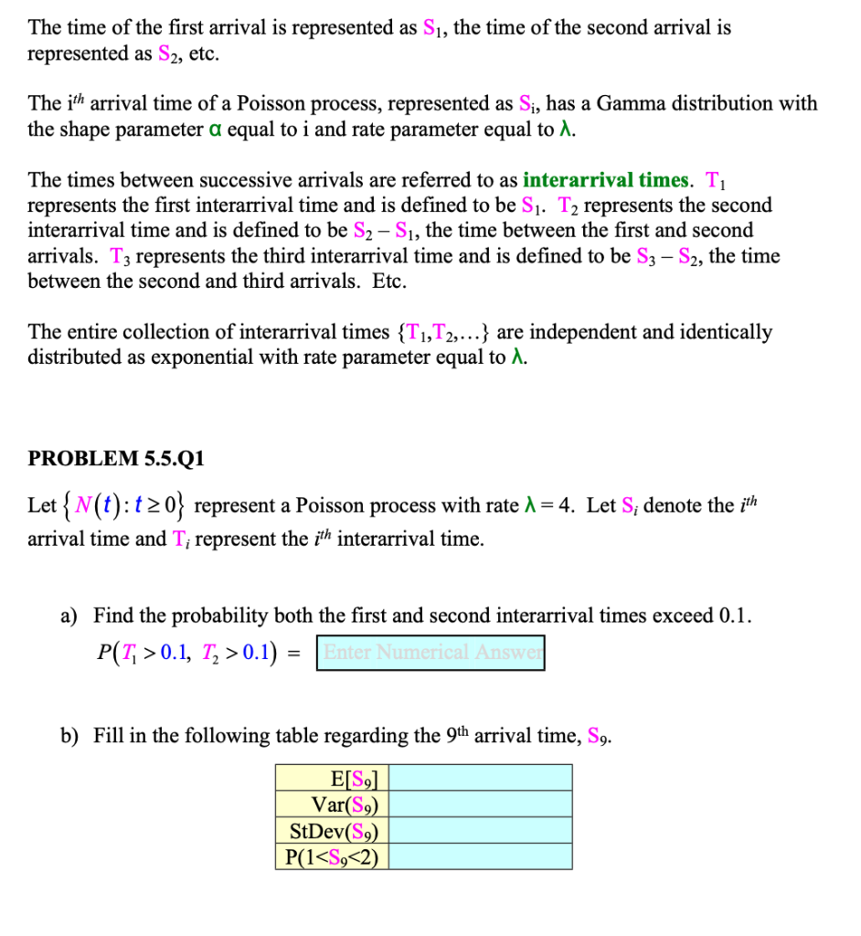 Solved The time of the first arrival is represented as S1, | Chegg.com