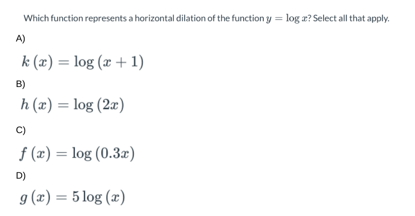 Solved Which function represents a horizontal dilation of | Chegg.com