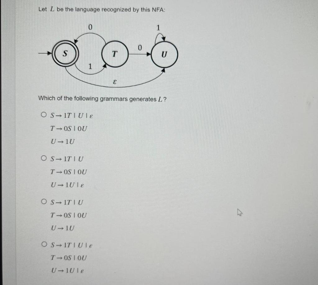 Solved Let L be the language recognized by this NFA: Which | Chegg.com