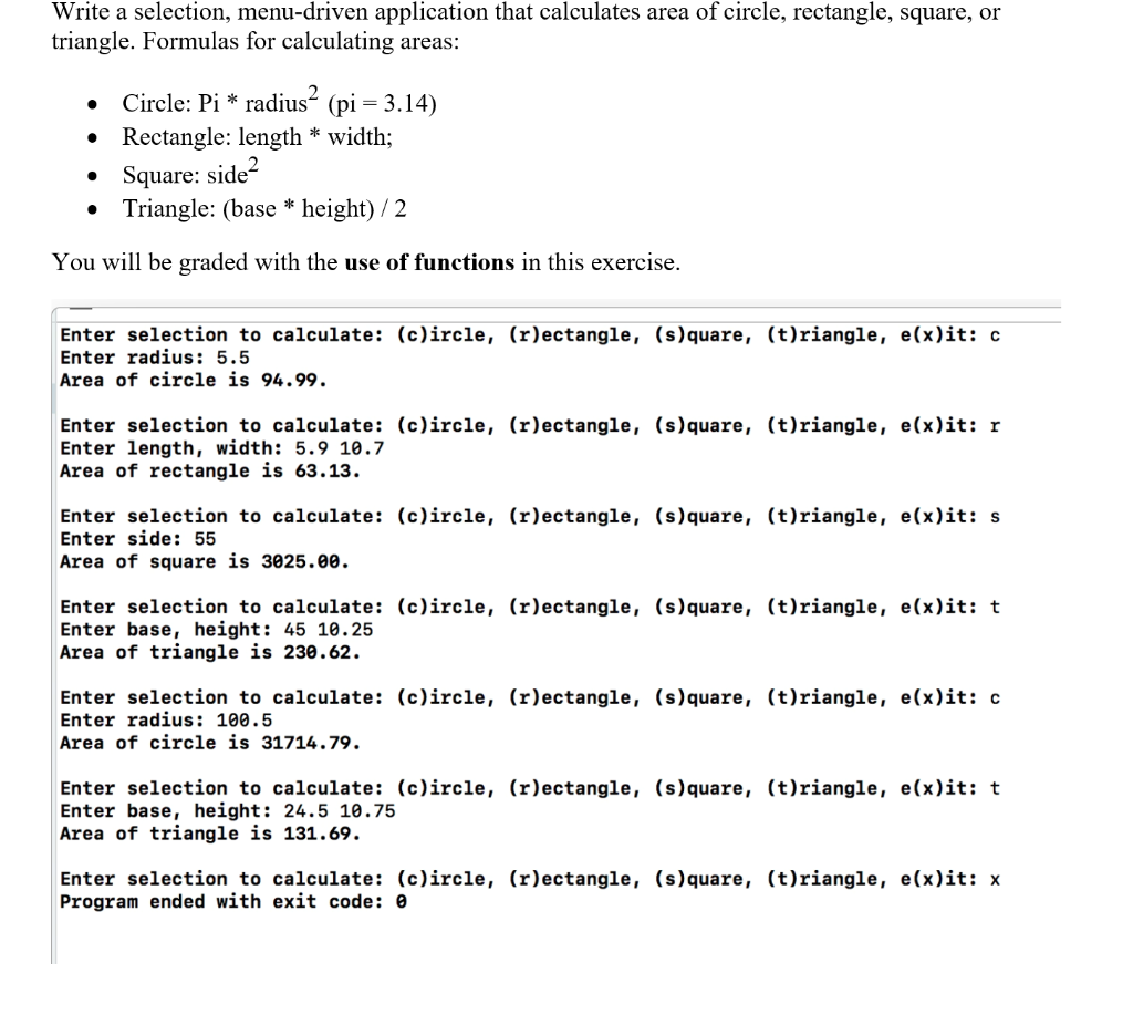 Solved Write a selection, menu-driven application that | Chegg.com