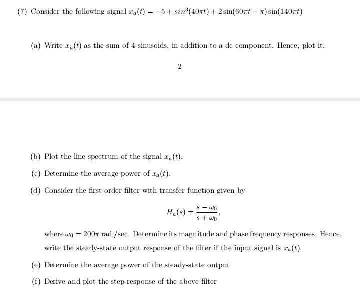 Solved Consider the following signal | Chegg.com