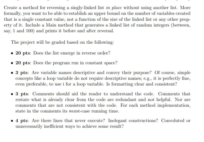 Solved Create a method for reversing a singly-linked list in | Chegg.com
