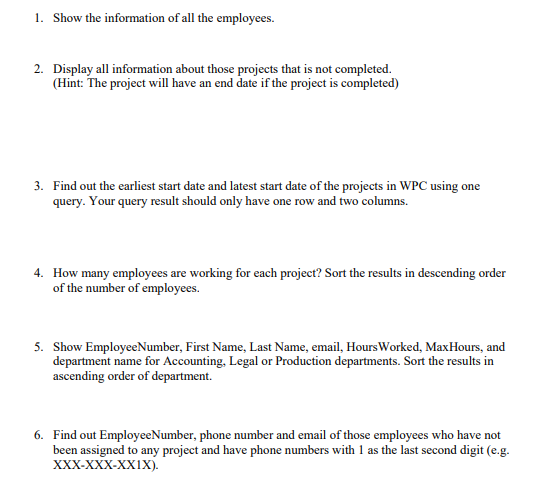 Solved 1. Show the information of all the employees. 2. | Chegg.com