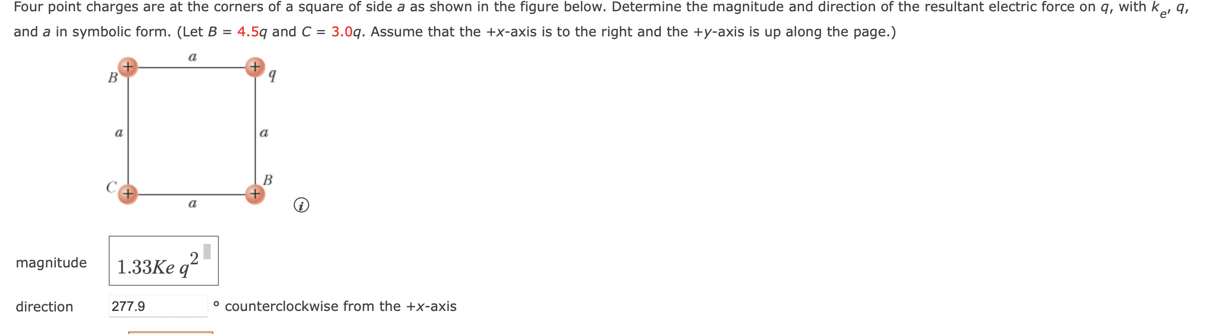 Solved Four point charges are at the corners of a square of | Chegg.com