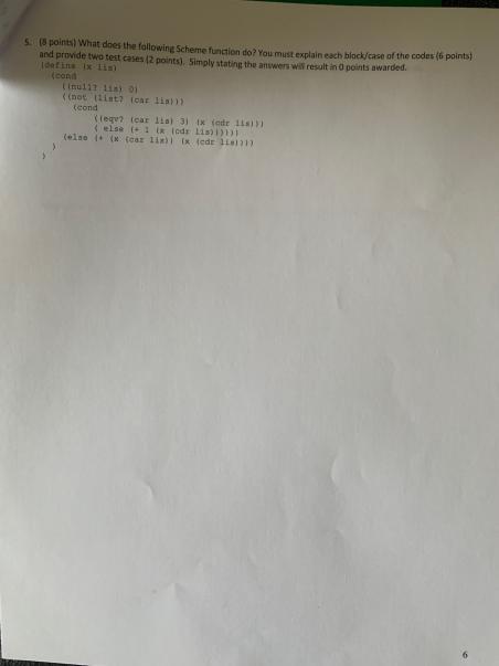 18 Points What Does The Following Scheme Function 