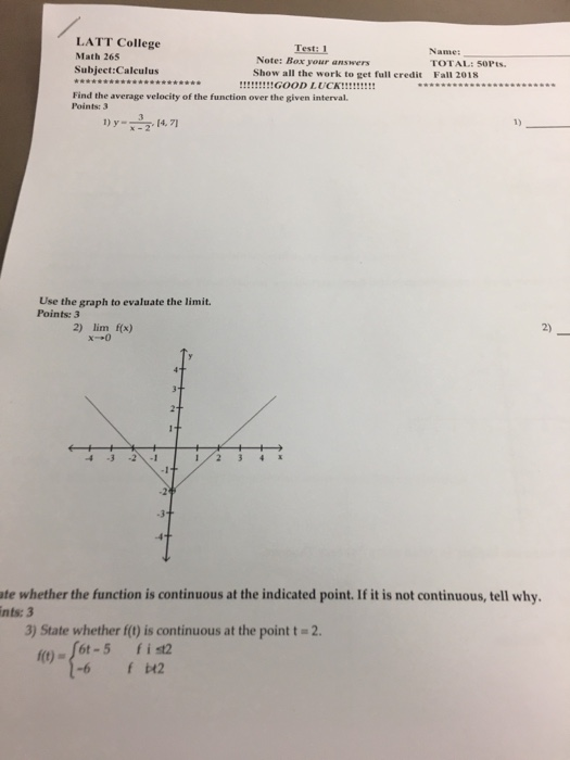 Solved LATT College Math 265 Subject:Calculus Test:1 Name: | Chegg.com