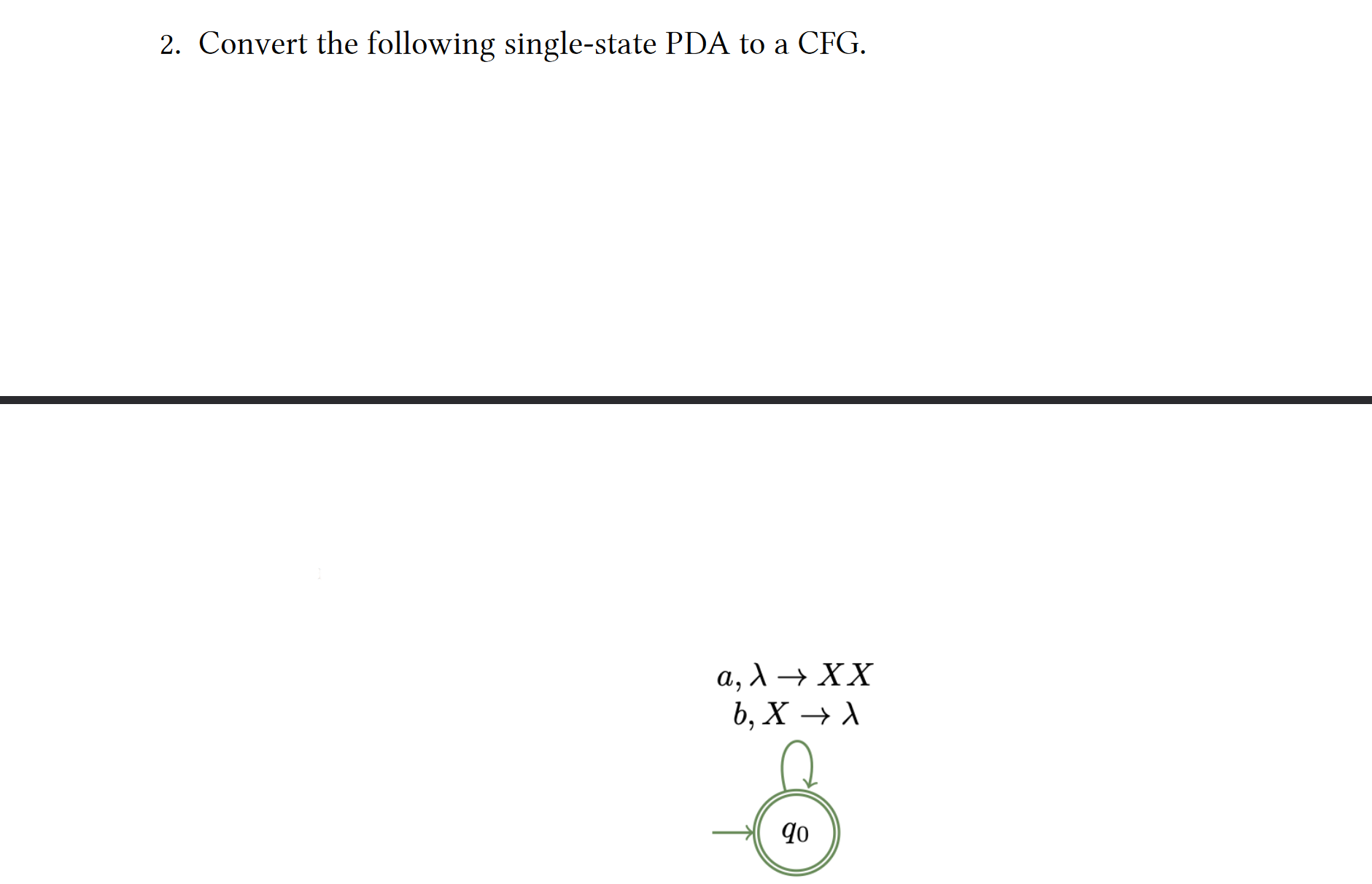 2. Convert the following single-state PDA to a CFG. | Chegg.com