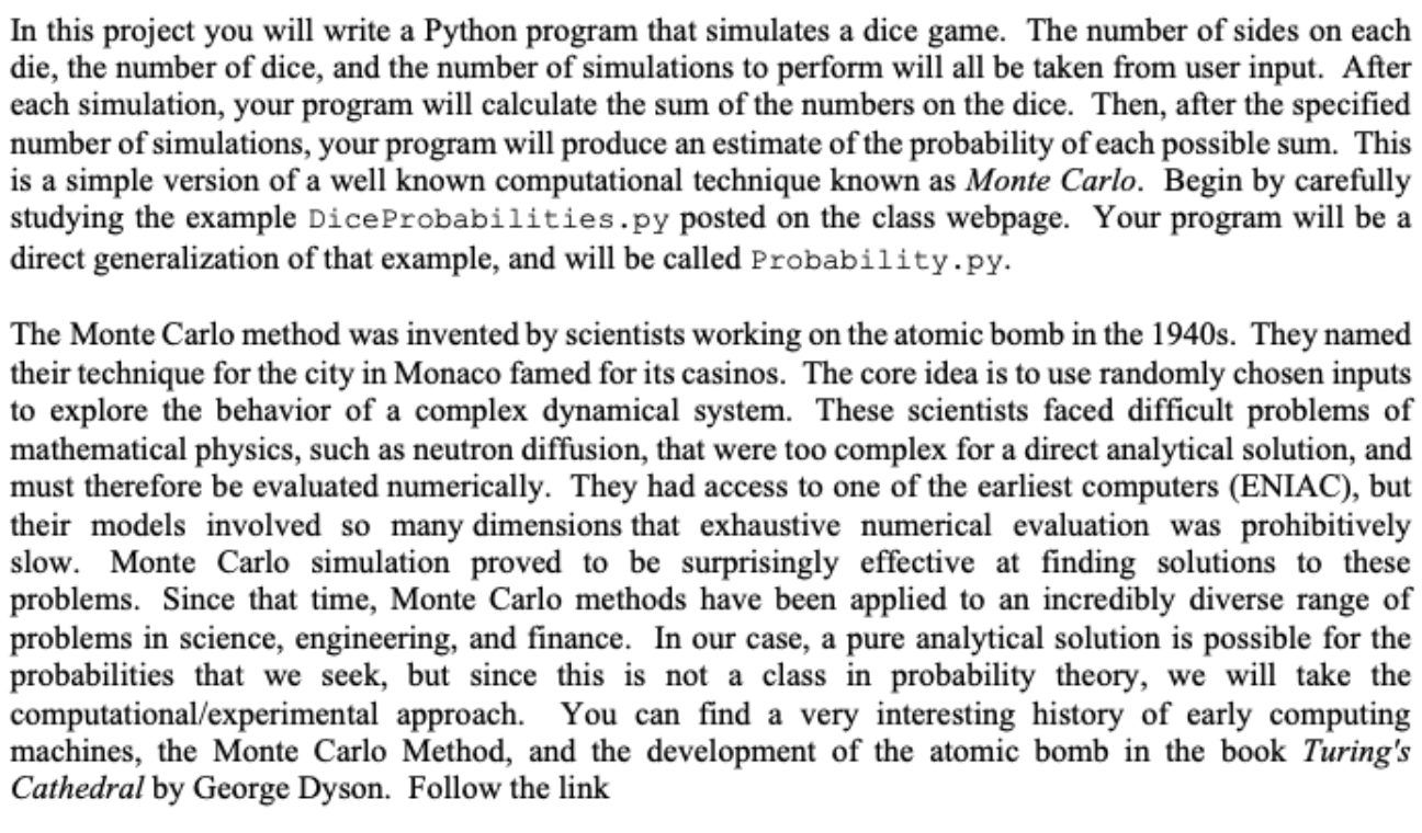 Solved In this project you will write a Python program that | Chegg.com