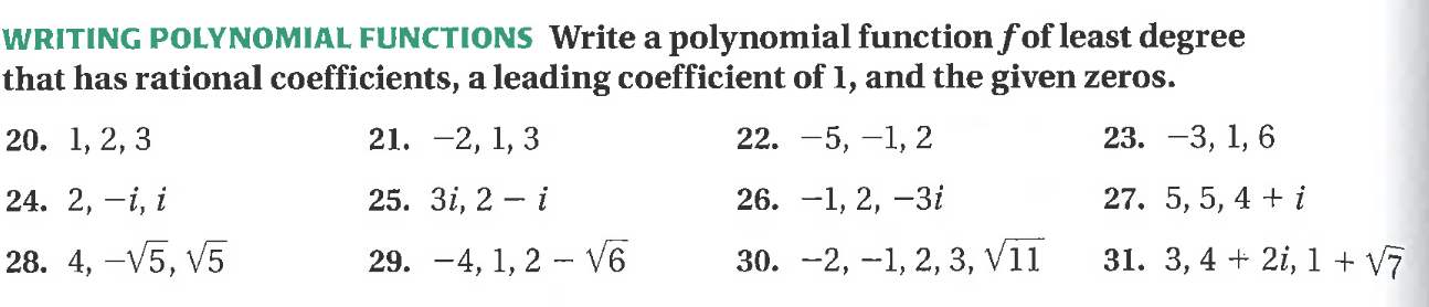 Solved WRITING POLYNOMIAL FUNCTIONS Write a polynomial | Chegg.com
