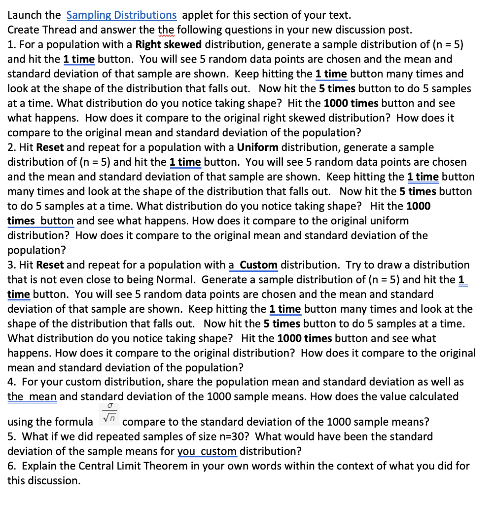 Launch the Sampling Distributions applet for this | Chegg.com