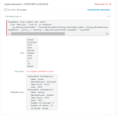 Solved Given the base class Instrument, define a derived | Chegg.com