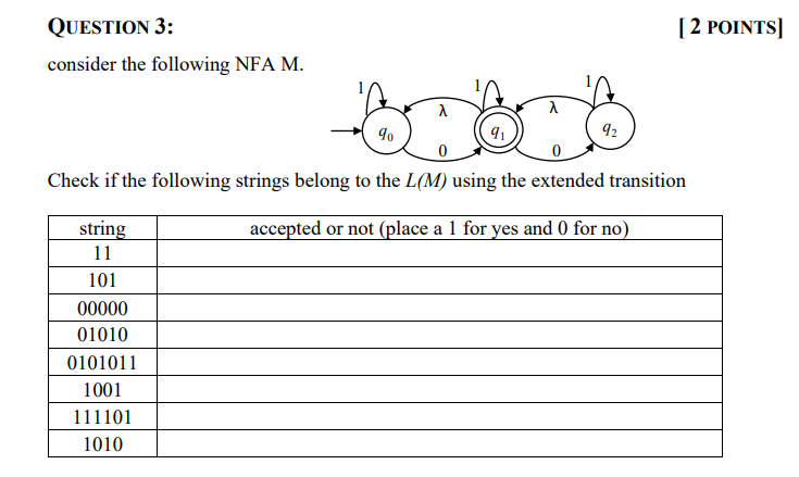 Solved QUESTION 3: [2 POINTS] consider the following NFA M. | Chegg.com