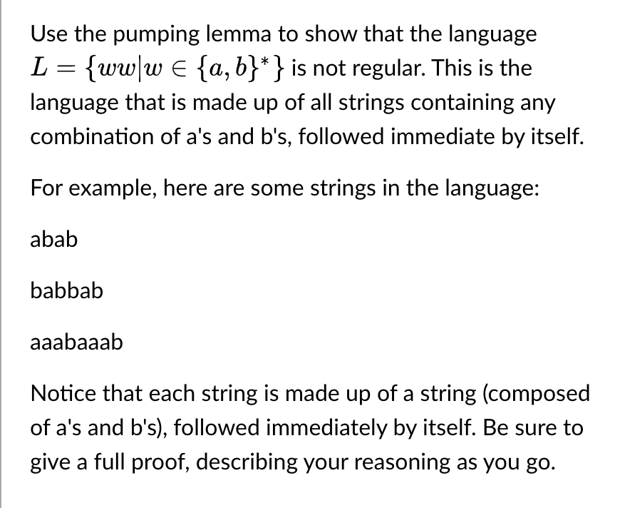 Solved Use the pumping lemma to show that the language L = | Chegg.com