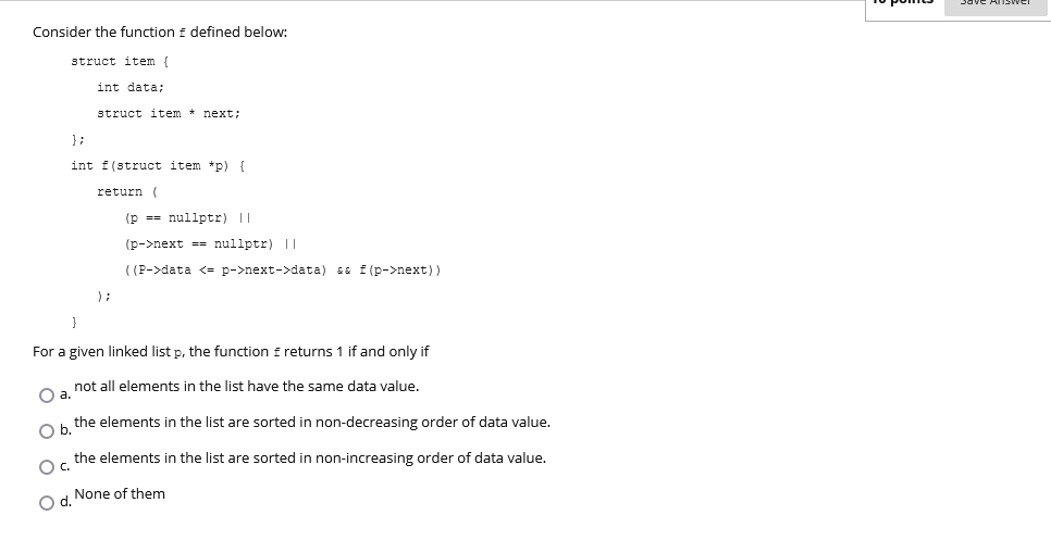 Solved Consider the function f defined below: struct item | Chegg.com