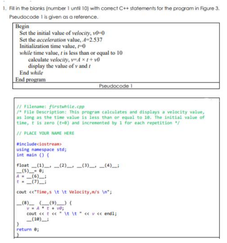 Solved 1. Fill in the blanks (number 1 until 10) with | Chegg.com