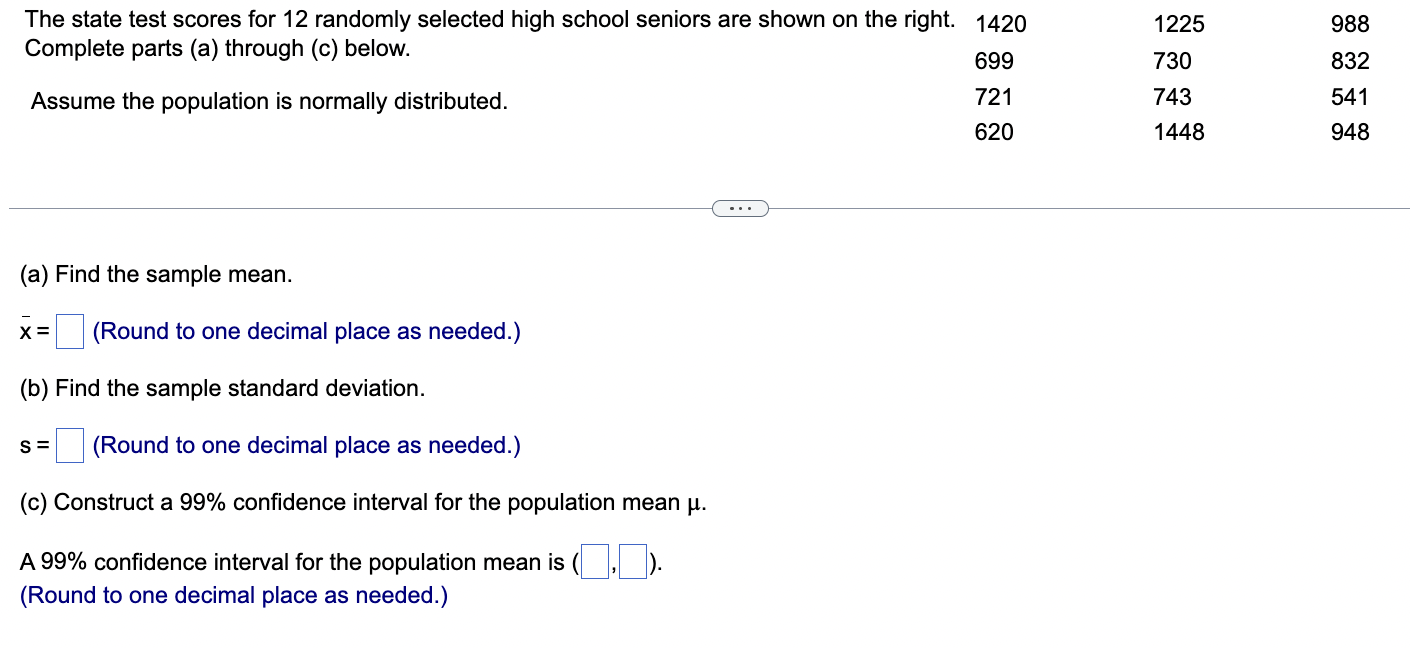 Solved The state test scores for 12 randomly selected high | Chegg.com