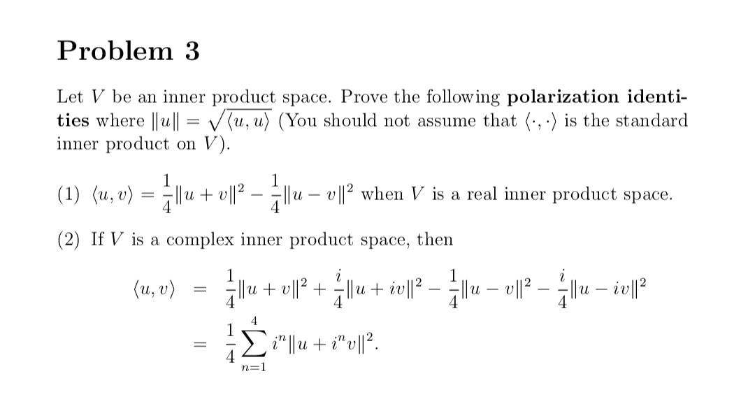 Solved Let V be an inner product space. Prove the following | Chegg.com