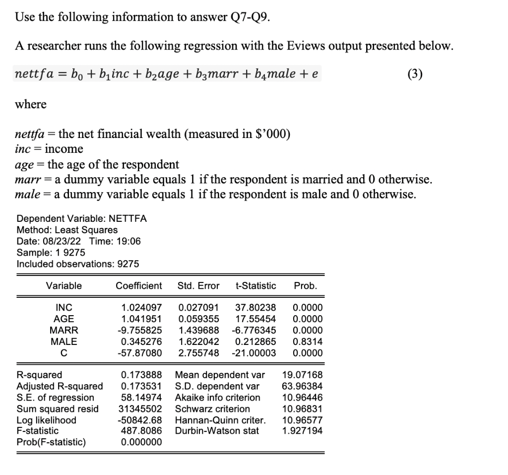 Solved Use the following information to answer Q7-Q9. A | Chegg.com