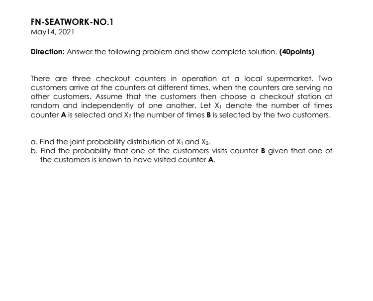 Solved FN-SEATWORK-NO.1 May 14, 2021 Direction: Answer the | Chegg.com
