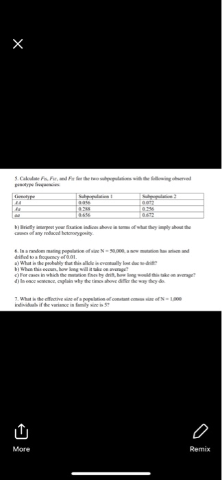 Solved 5. Calculate F, FsT and Fn for the two subpopulations | Chegg.com