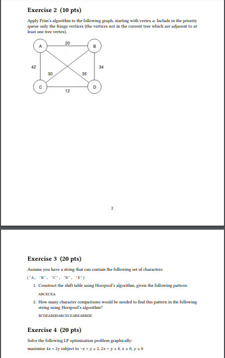 Solved Exercise 1 (20 pts) Solve the following instances (10 | Chegg.com