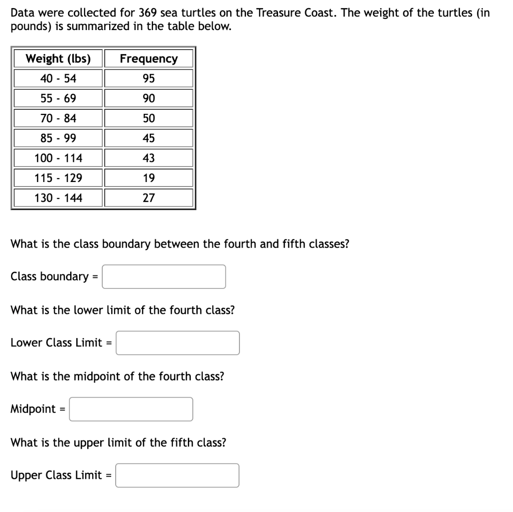 Solved Data were collected for 369 sea turtles on the | Chegg.com