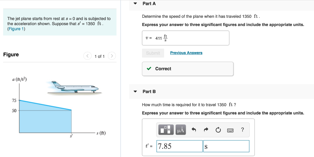 Solved Part A Determine the speed of the plane when it has | Chegg.com